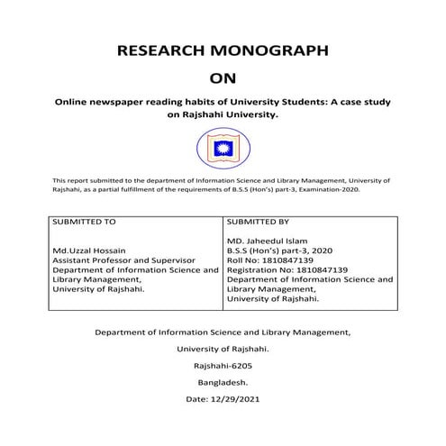 RESEARCH MONOGRAPH ON Online newspaper reading habits of University ...