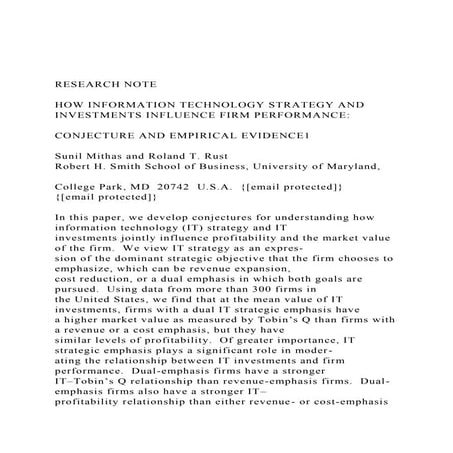 RESEARCH NOTEHOW INFORMATION TECHNOLOGY STRATEGY ANDINVE.docx
