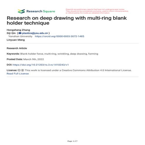 Optimization of Blank Holding Pressure in Deep Drawing Process through ...