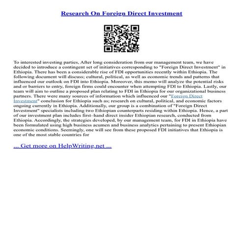 Research On Foreign Direct Investment | PDF