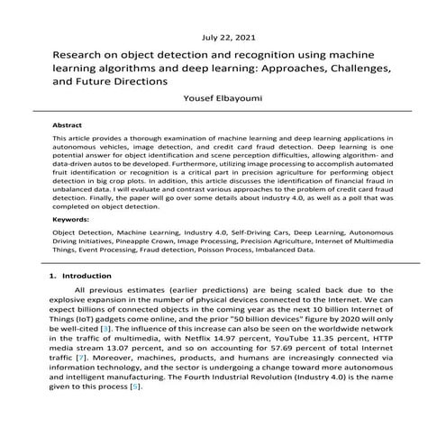 Research On Object Detection And Recognition Using Machine Learning