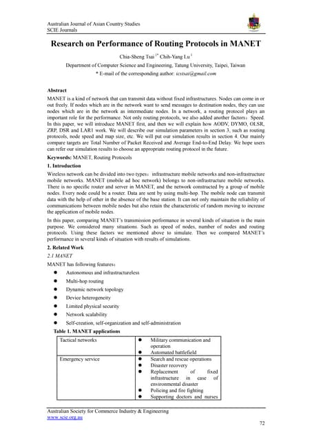 Research On Performance Of Routing Protocols In Manet Pdf Computer