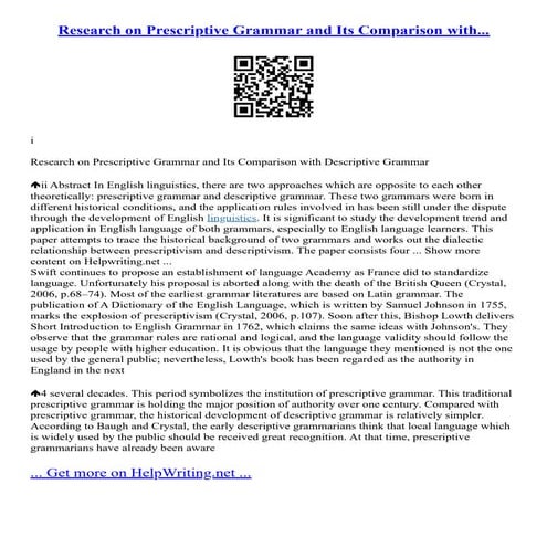 Research On Prescriptive Grammar And Its Comparison With... | PDF