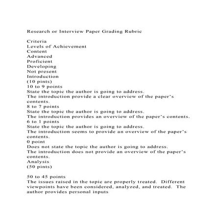 Research or Interview Paper Grading Rubric CriteriaLevels of.docx
