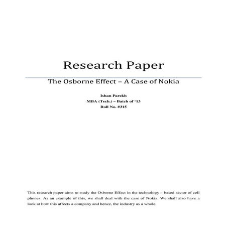 The Osborne Effect - A Case of Nokia (Research Paper) | PDF