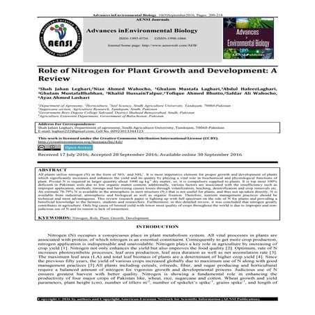 Role of Nitrogen for Plant Growth and Development: A Review | PDF