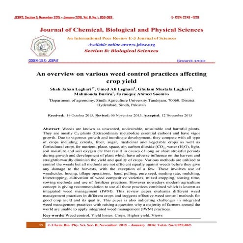 An overview on various weed control practices affecting crop yield | PDF