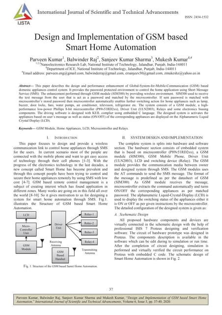 Research Article Design And Implementation Of Gsm Based Smart Home