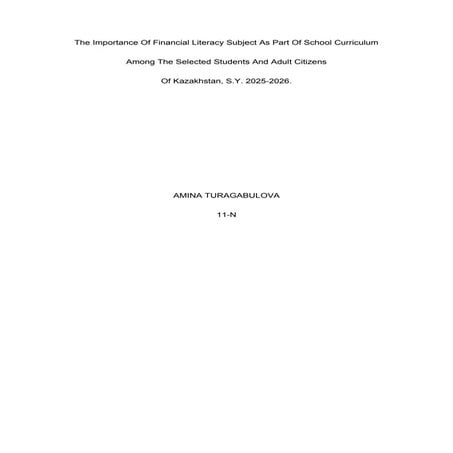 research paper Amina Turagabulova The Importance of Financial Literacy ...