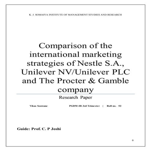 Comparison - Unilever Vs P&G- International Business and Marketing ...