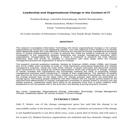 Research Leadership and Organizational Change in the Context of IT ...