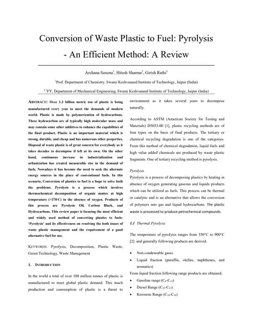 Conversion of plastic into fuel | PPT
