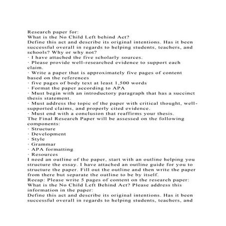 Research paper for What is the No Child Left behind Act Defi.docx
