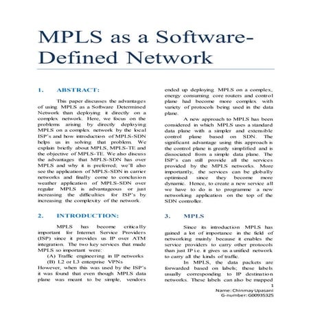 Research paper ( MPLS as a Software-Defined Network ) | DOCX | Computer Networking | Computing