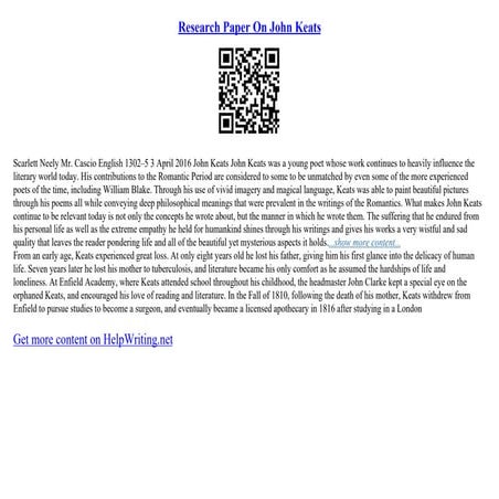 Research Paper On John Keats | PDF