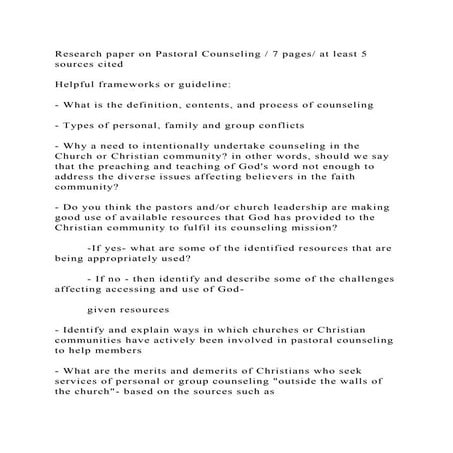 Research paper on Pastoral Counseling 7 pages at least 5 sources .docx