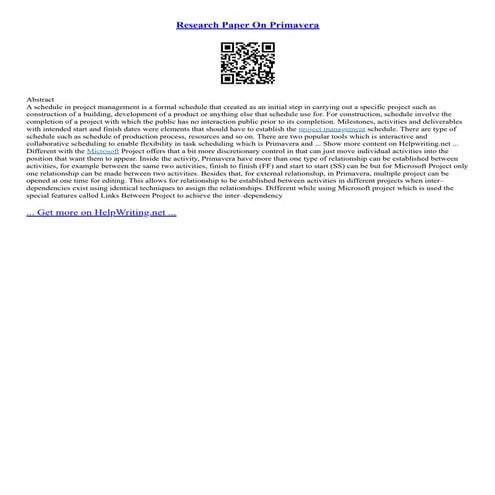 Research Paper On Primavera | PDF