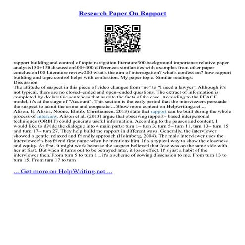 Research Paper On Rapport | PDF