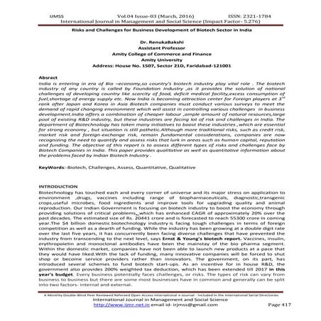 Research paper on risks and challenges for business development of ...