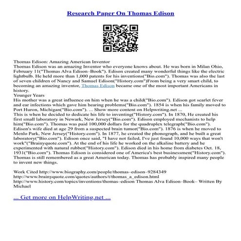 Research Paper On Thomas Edison | PDF