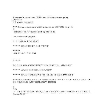 Research paper on William Shakespeare play Othello ( 5 page .docx