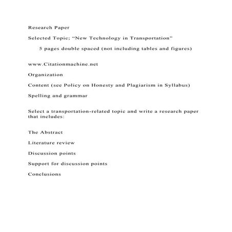 Research Paper Selected Topic; New Technology in Transportation.docx