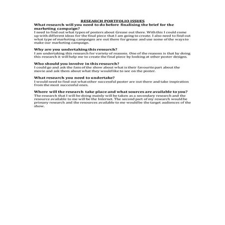 Research portfolio issues | DOCX | Business | Business and Finance