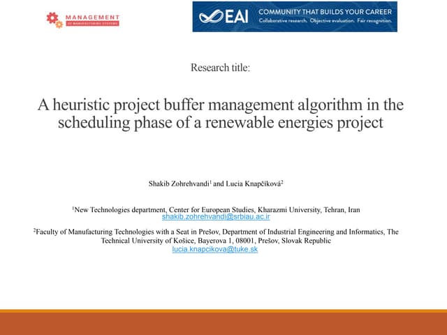A Heuristic Project Buffer Management Algorithm In The Scheduling Phase Of A Renewable Energies 2140