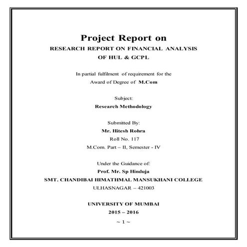 Research report on financial analysis of hul & gcpl | PDF