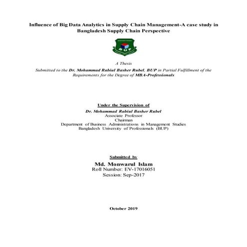 Influence of Big Data Analytics in Supply Chain Management- A case study in Bangladesh Supply ...