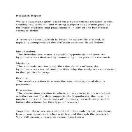 Research ReportWrite a research report based on a hypothetical r | DOCX ...