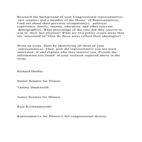 Research the background of your Congressional representatives two s | DOCX