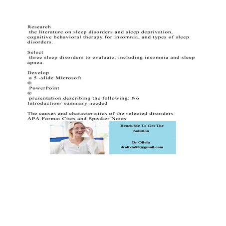 Research the literature on sleep disorders and sleep deprivation, .docx ...