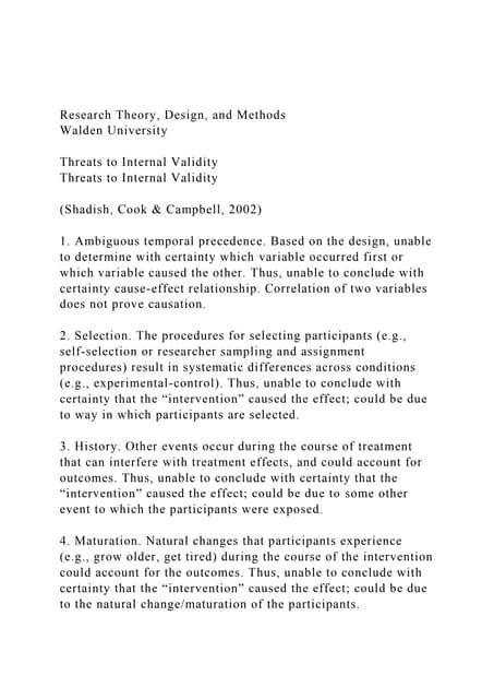 Threats to internal validity | PPTX | Educational Assessment | Education