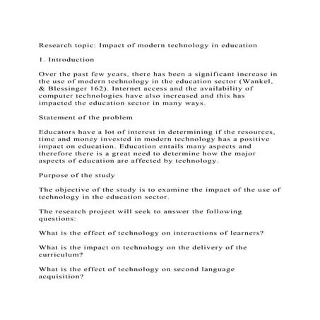 Research topic Impact of modern technology in education1. Int | DOCX