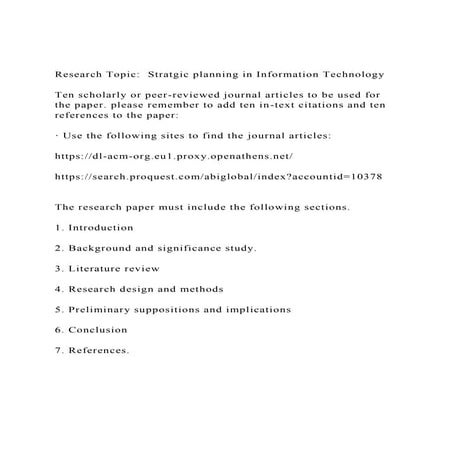 Research Topic Stratgic planning in Information Technology.docx