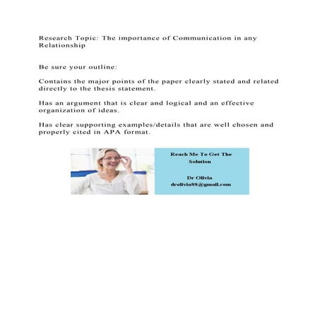 Research Topic The importance of Communication in any Relationship | DOCX