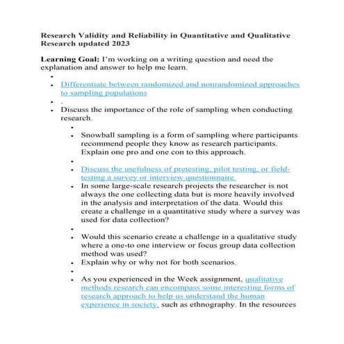 Research Validity and Reliability in Quantitative and Qualitative Research updated 2023 document ...