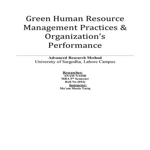 Research work on Green Human Resource practices & Organization's Performance. | PDF