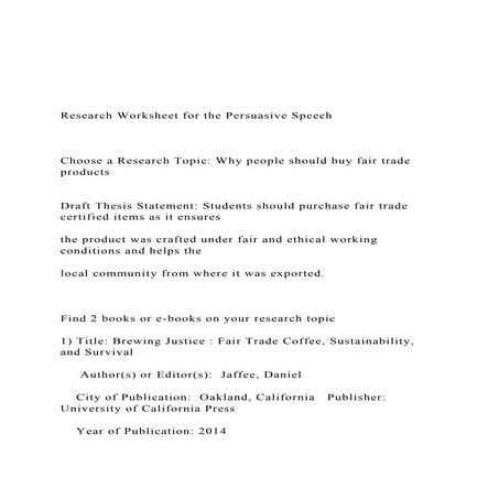 Research Worksheet for the Persuasive Speech Choos.docx | Agriculture ...