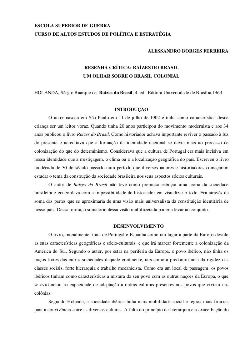 Resenha critica do livro raizes do brasil