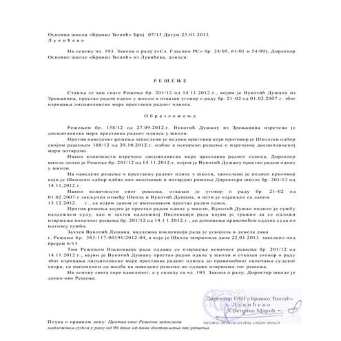 Resenje o stavljanju van snage resenja o otkazu | PDF