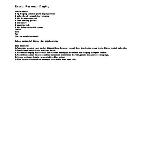 Resepi pesamah daging | DOC
