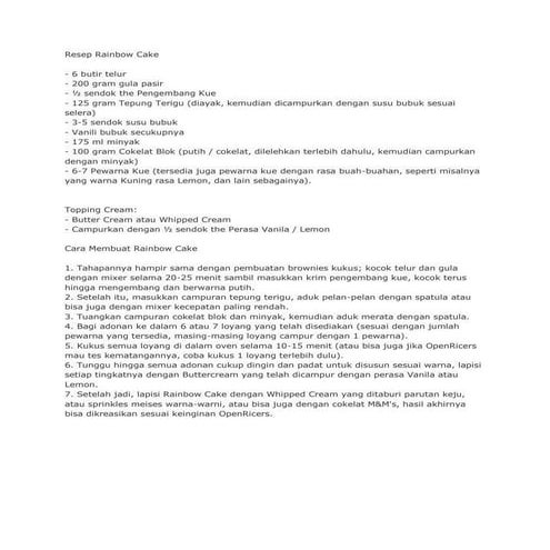 Resep rainbow cake | DOCX