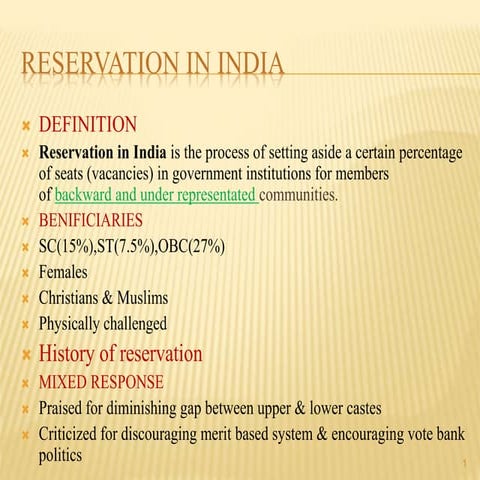 Reservation in india | PPTX