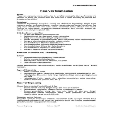 Buku Pintar MIGAS INDONESIA - Reservoir Engineering | PDF