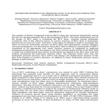 Reservoir hydrostatic pressure effect on roller compacted concrete (rcc ...