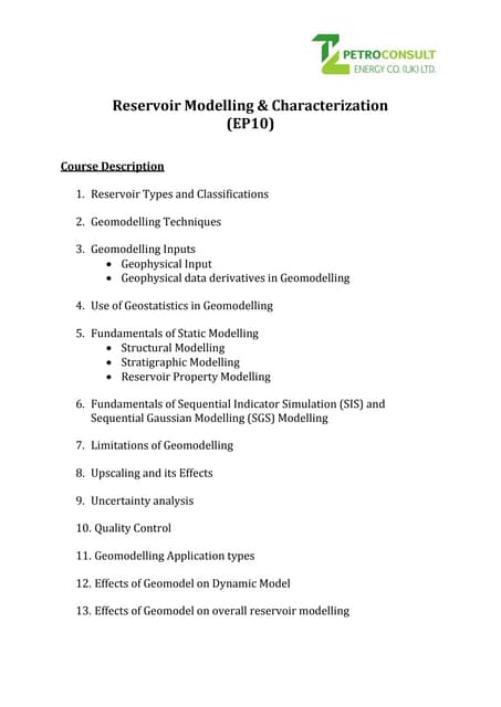 Reservoir modelling and characterization | DOC