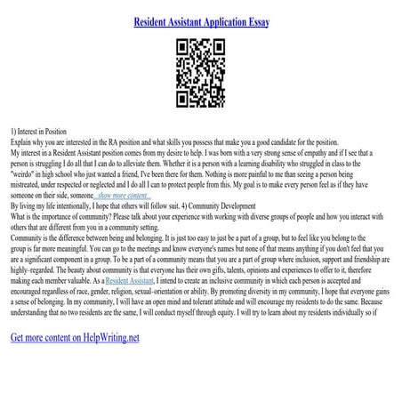 Resident Assistant Essay | PDF