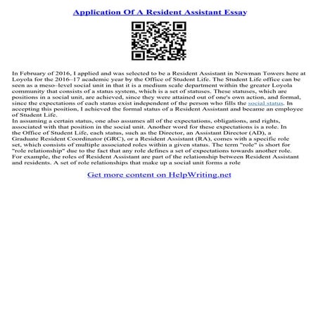 Resident Assistant Essay | PDF